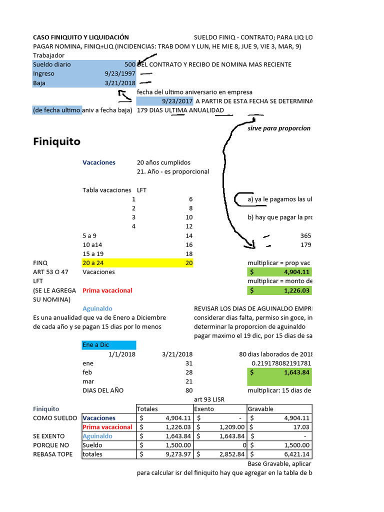 Caso Finiquito y Liquidacion 2018 EJERCICIO 200318 - 1 | PDF | Salario ...
