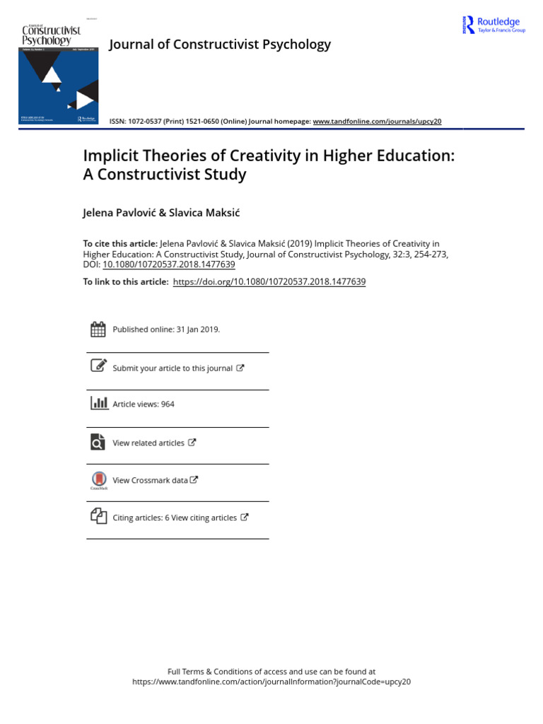 Implicit Theories of Creativity in Higher Education A Constructivist Study | PDF | Creativity ...