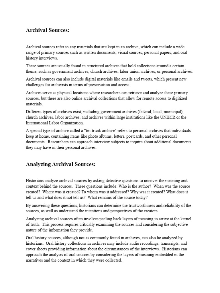 Archival Sources | PDF | Archive | Oral History