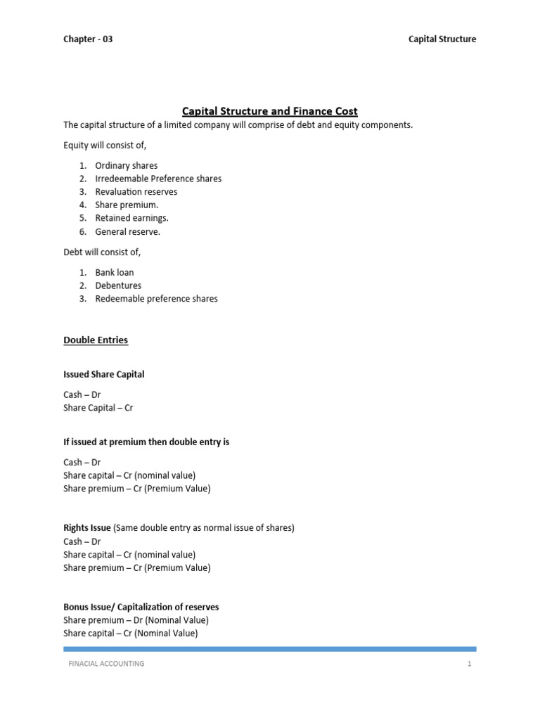 Chapter-03 Capital Structure (Notes) | PDF | Financial Capital | Dividend