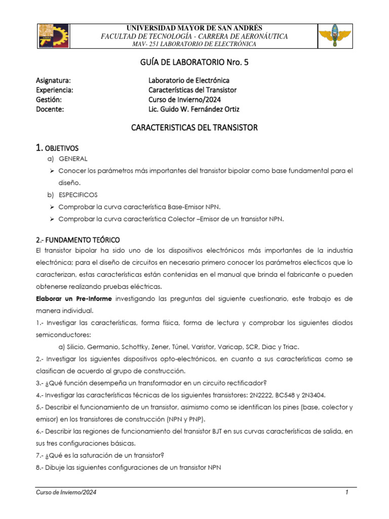 Guia Lab N5 Aplicaciones Con Transistores | PDF | Transistor de unión bipolar | Transistor