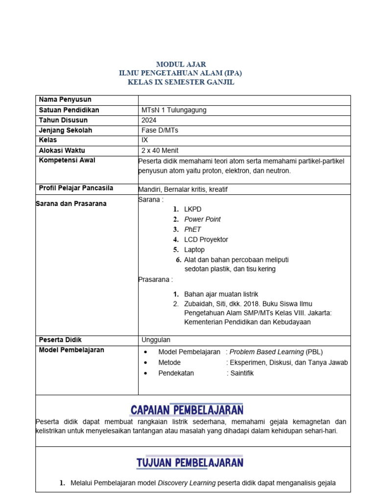 Modul Ajar Listrik Statis 1 (1) | PDF