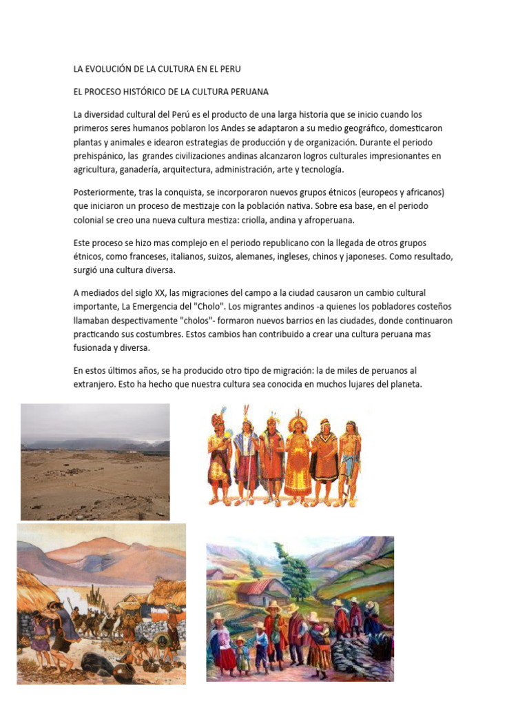 La Evolucion de La Cultura en El Peru | PDF | Perú | Migración humana