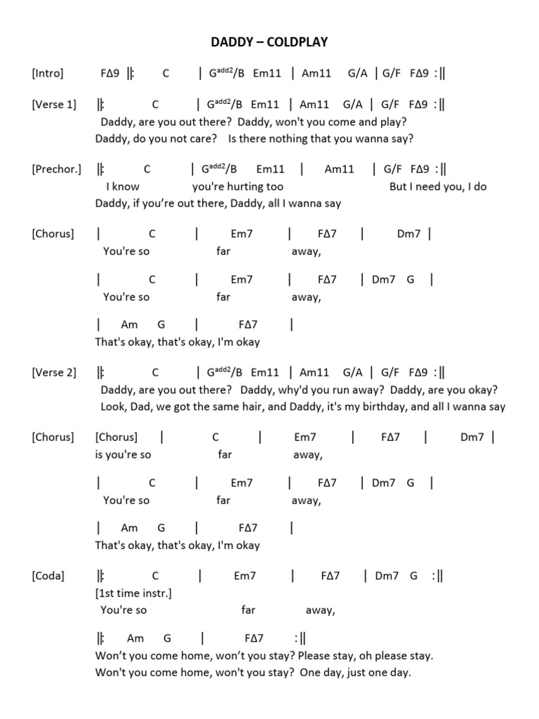 Coldplay - Daddy Chord Chart | PDF