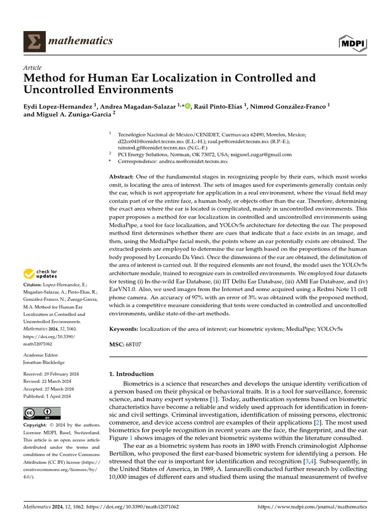 Method For Human Ear Localization In Controlled An Pdf Biometrics