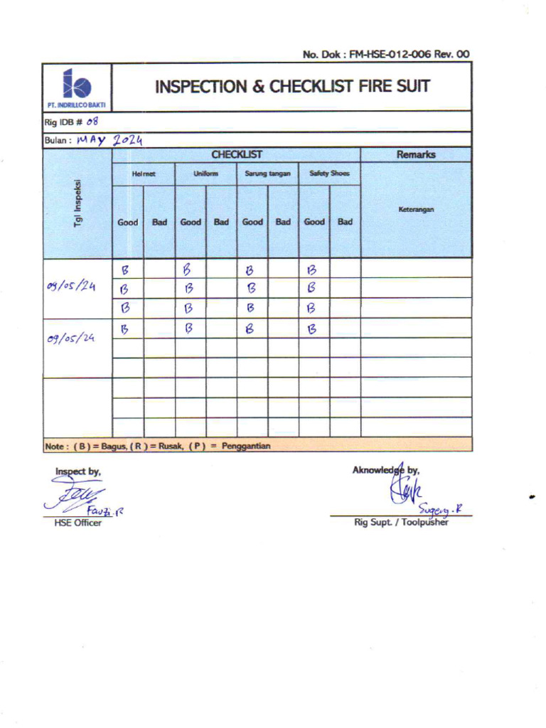 FM-HSE-012-006 Inspection & Checklist Fire Suit | PDF