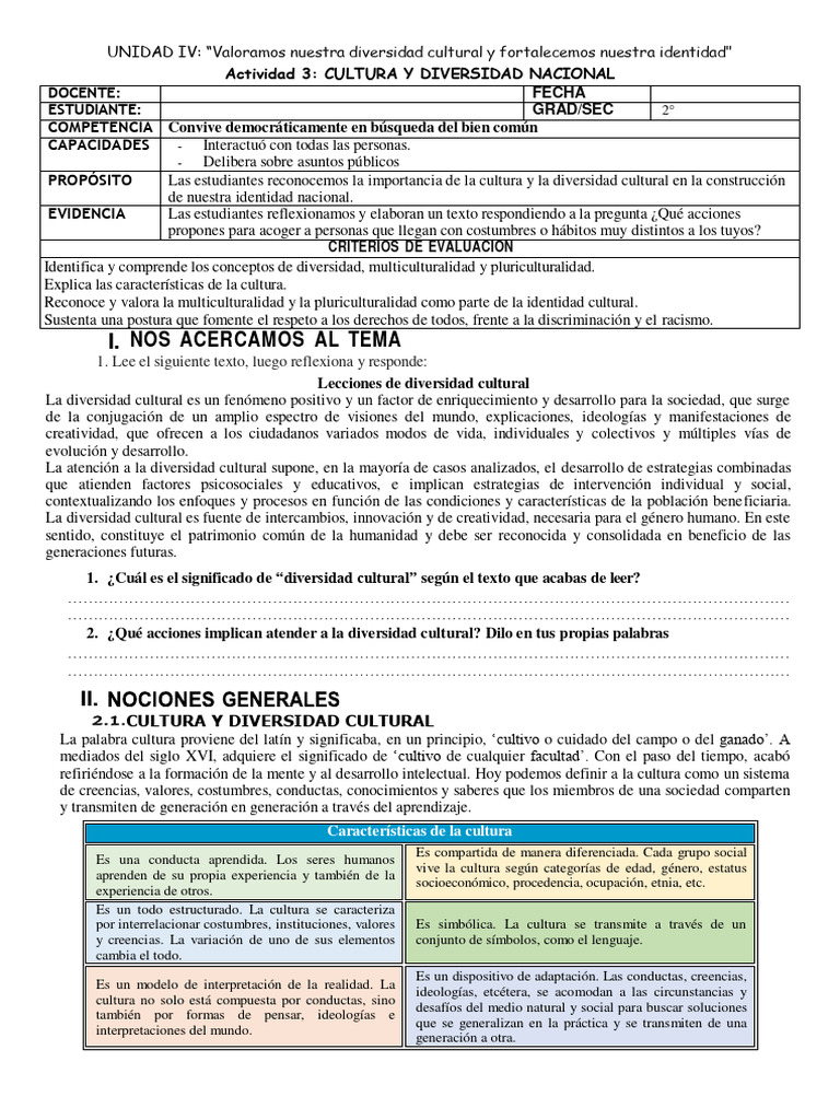 2° DPCC - Actv.03-Uni.4 2024 | PDF | Multiculturalismo | Sociedad