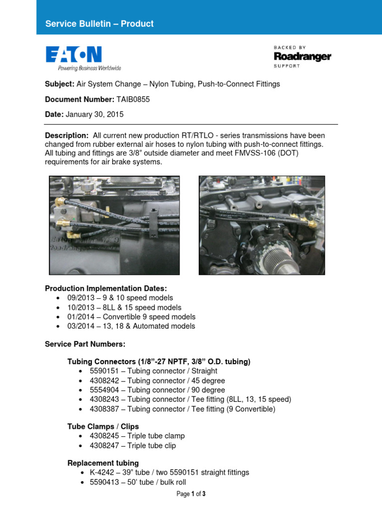 Eaton Transmission Service Bulletin TAIB0855 en Us | PDF | Pipe (Fluid ...