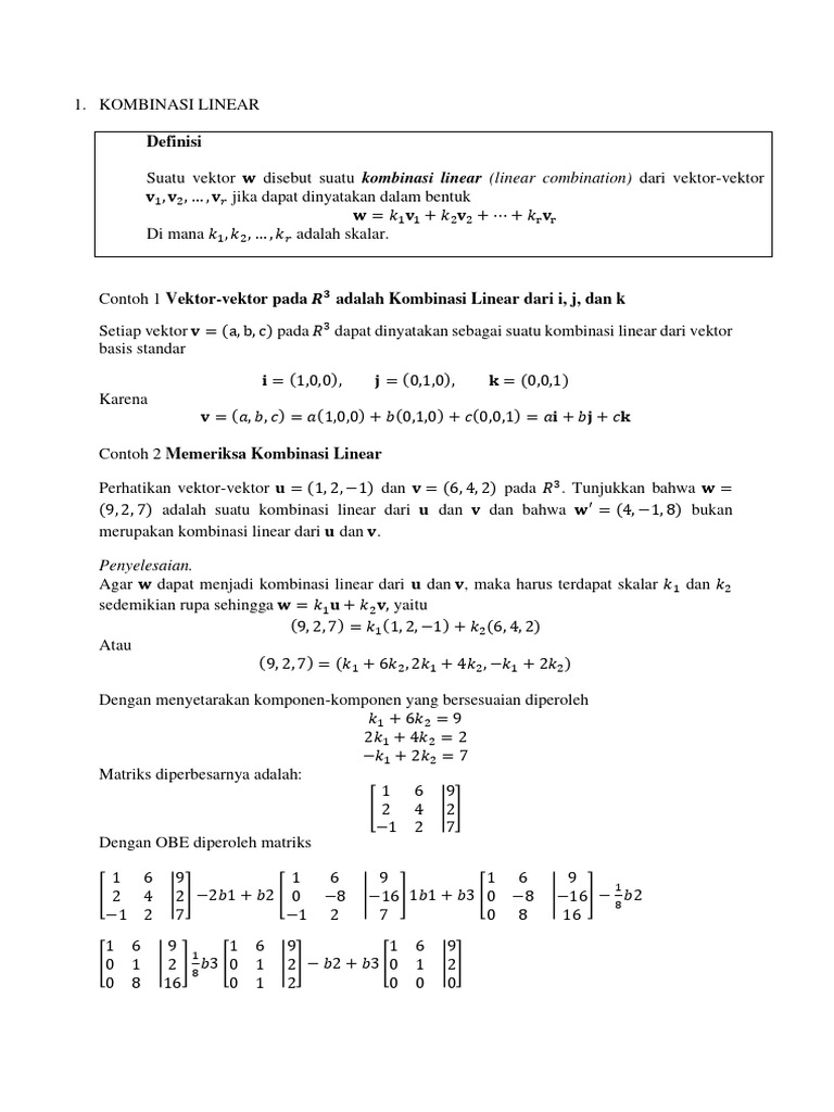 Kombinasi Linear dan Kebebasan Linear | PDF | Metode & Bahan Ajar
