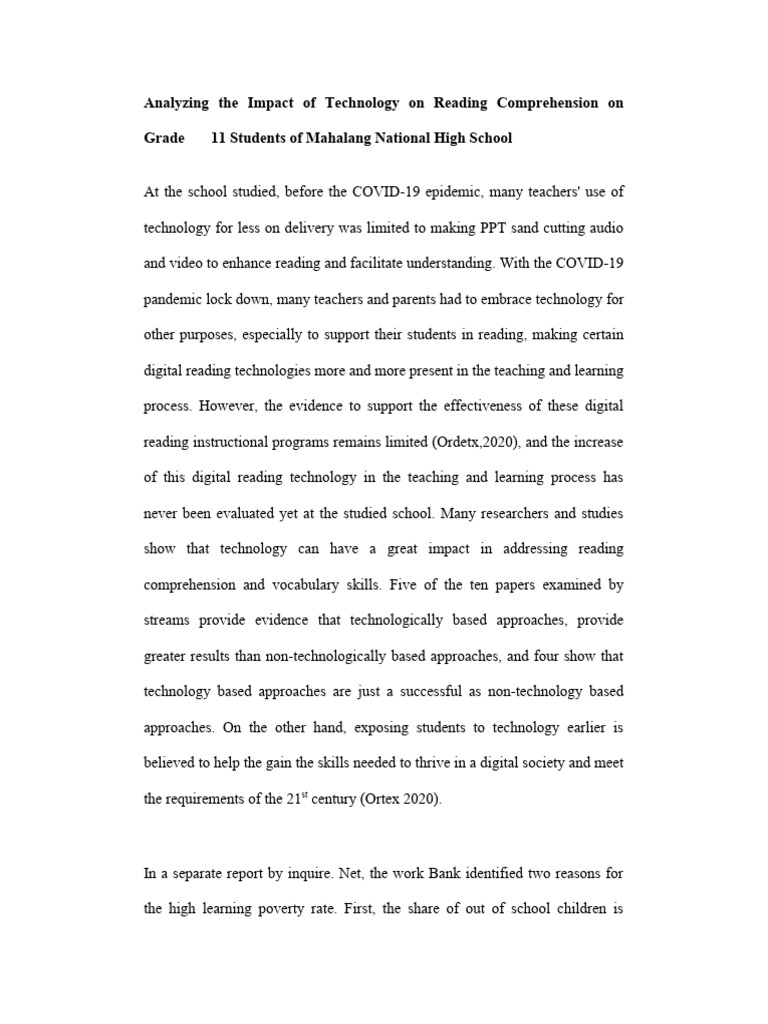 Analyzing The Impact of Technology On Reading Comprehension On Grade 11 ...