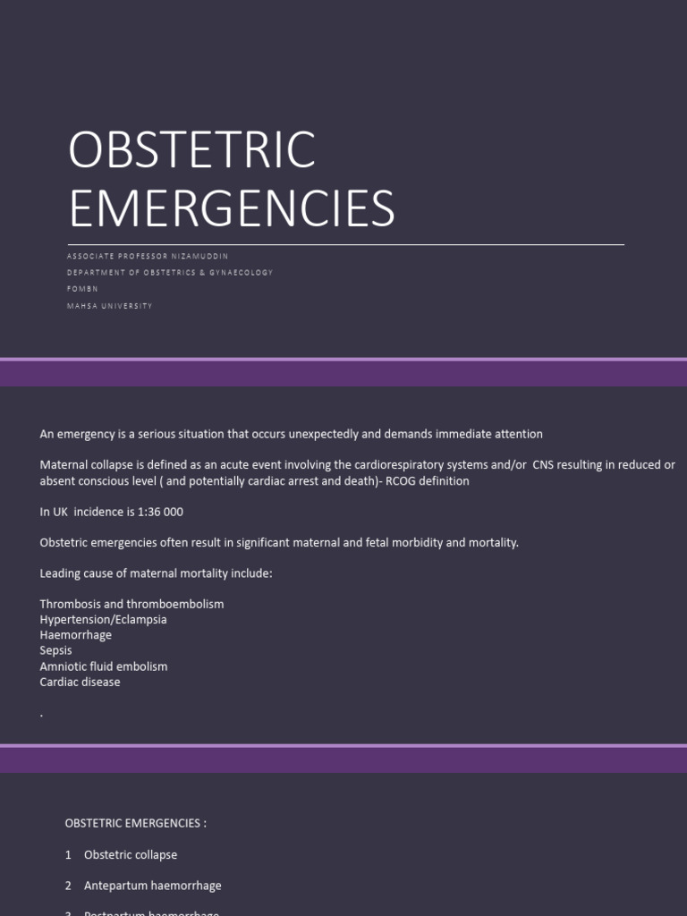 Obstetric Emergencies: Management Guide | PDF | Childbirth | Uterus