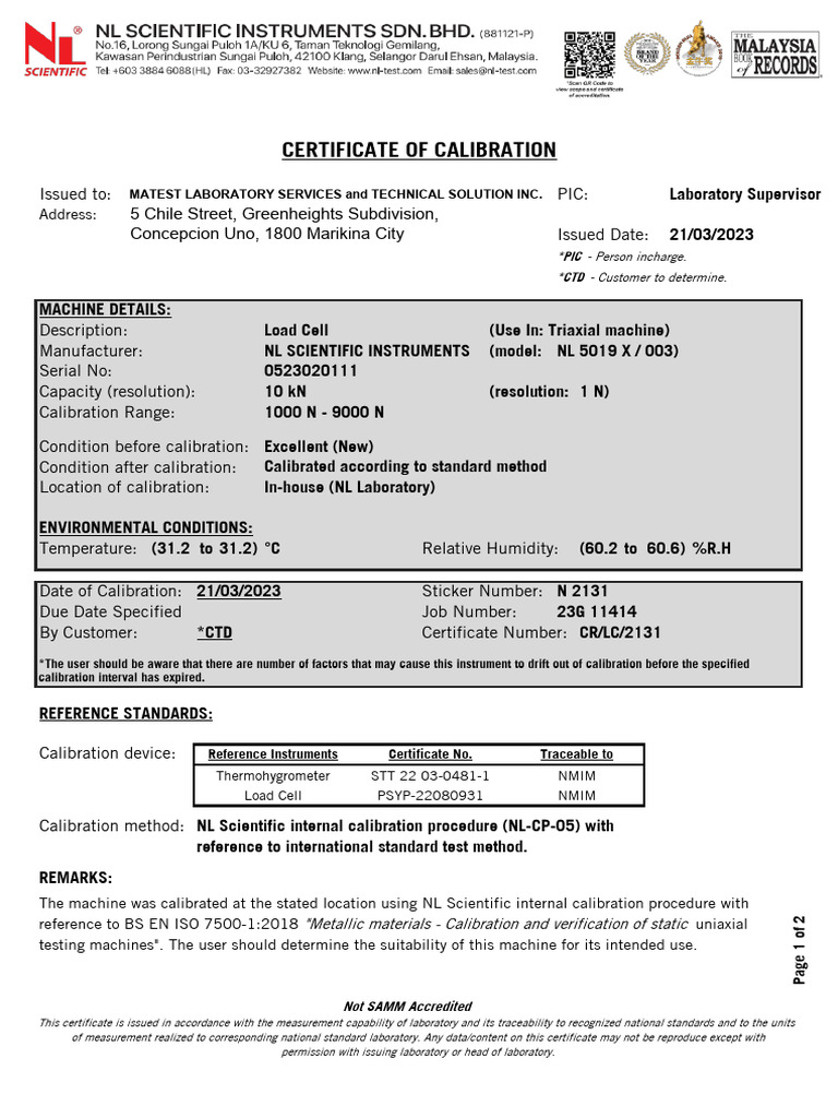 2131, Gemarc (10kN) 0523020111 (2498) | PDF | Calibration | Accuracy ...