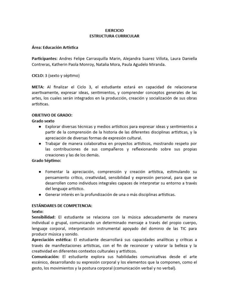 Educación Artística: Currículo Ciclo 3 | PDF | Bailes | Comunicación