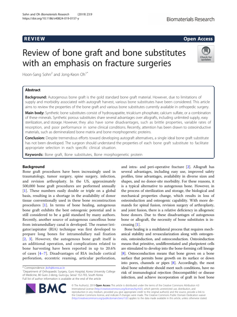Review of Bone Graft and Bone Substitutes With An Emphasis On Fracture ...