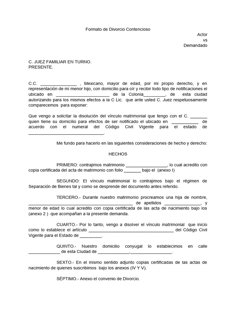 Formato de Divorcio Contencioso | PDF | Divorcio | Matrimonio Formato de Divorcio Contencioso | PDF | Divorcio | Matrimonio