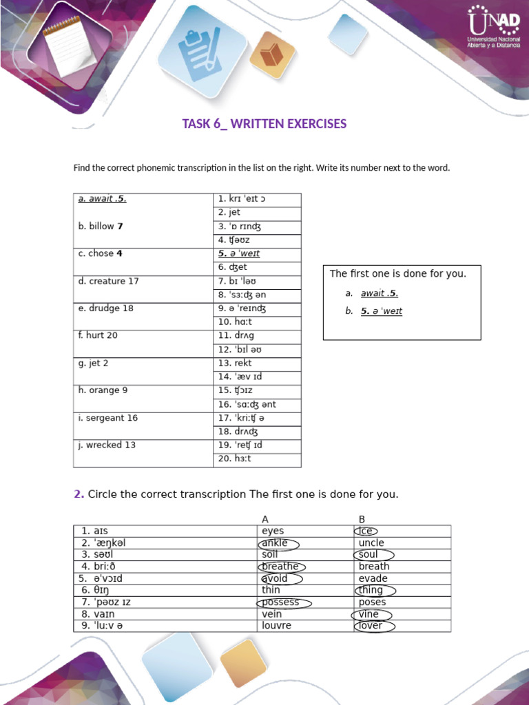 English - Phonetics - Task - 5 - Written - Exercises - Carolina Torres | PDF | Consonant ...