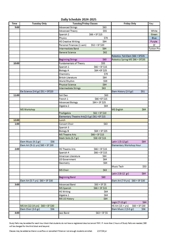 daily-schedule-2024-25-w-pricing | PDF | Mathematics