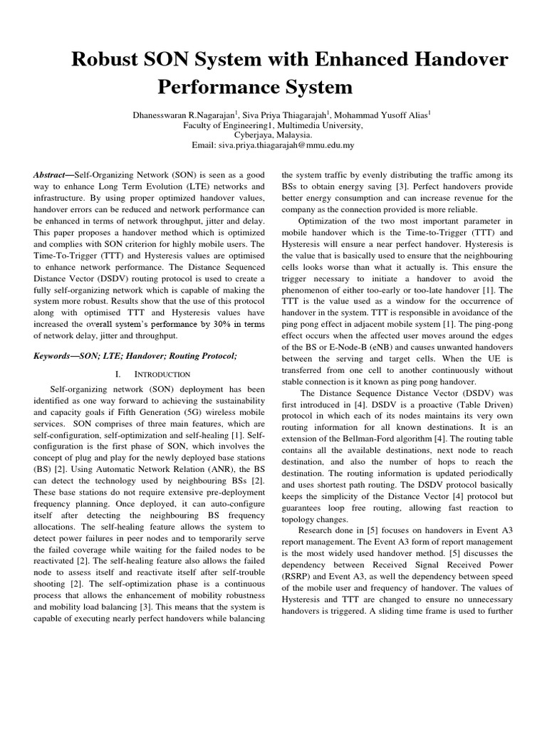 Robust SON System With Enhanced Handover Performance System | PDF ...