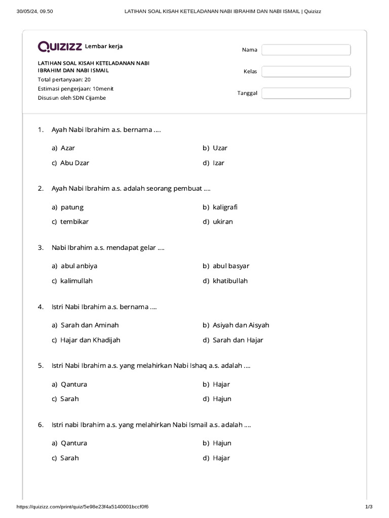 Soal Keteladanan Nabi Ibrahim dan Ismail | PDF