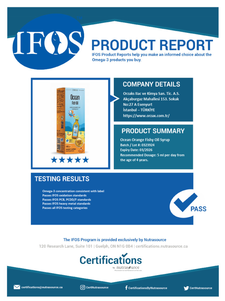 IFOS Report Ocean Orange Fisy Oil, Lot 0323924 | PDF