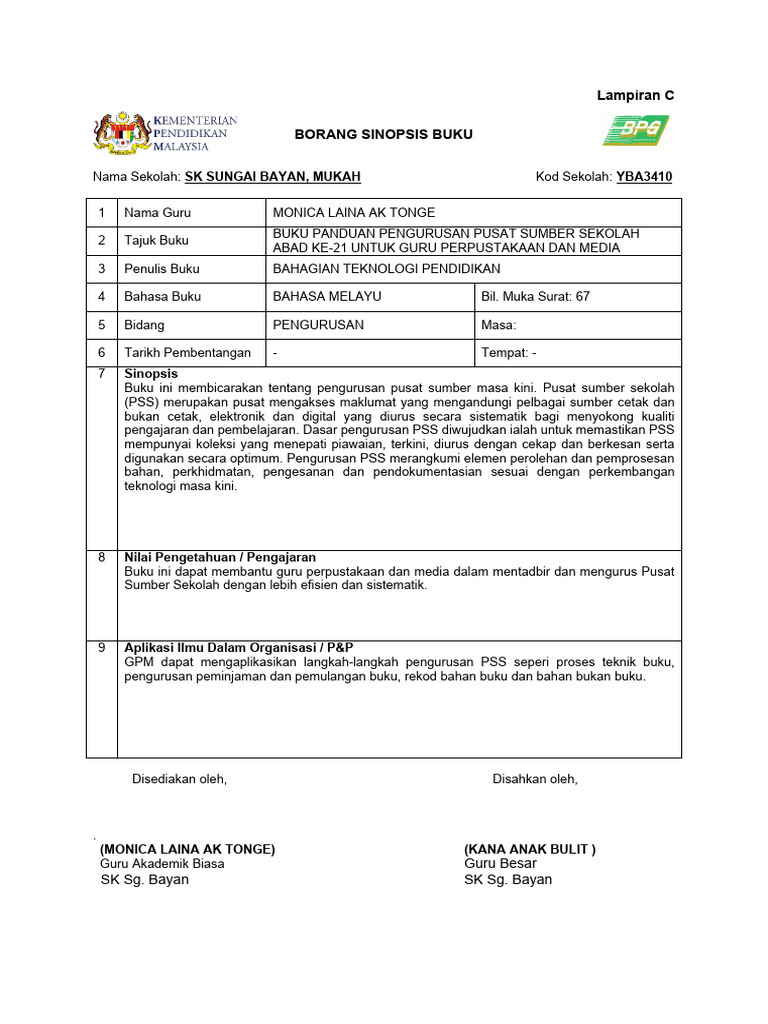 Borang Sinopsis Buku Pdf