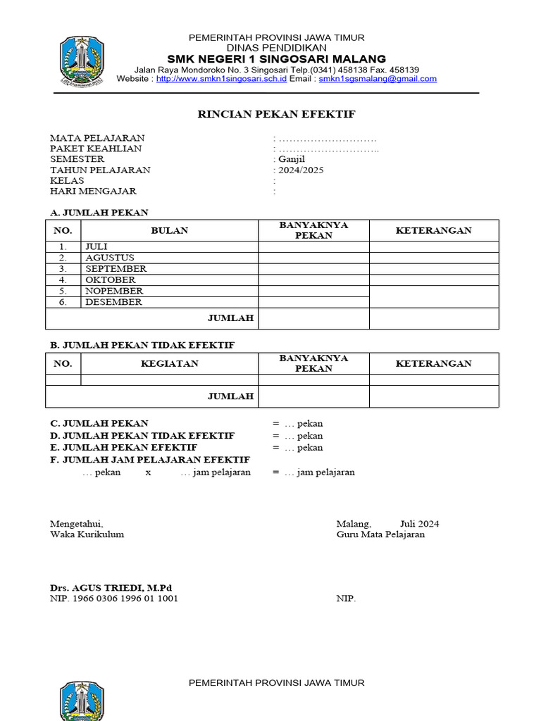 Rincian Pekan Efektif (RPE) 2024-2025 | PDF