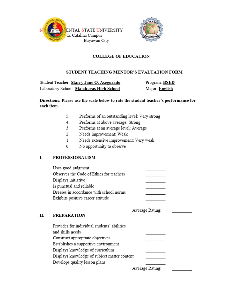 Mentors Evaluation Rating | PDF | Teachers | Mentorship