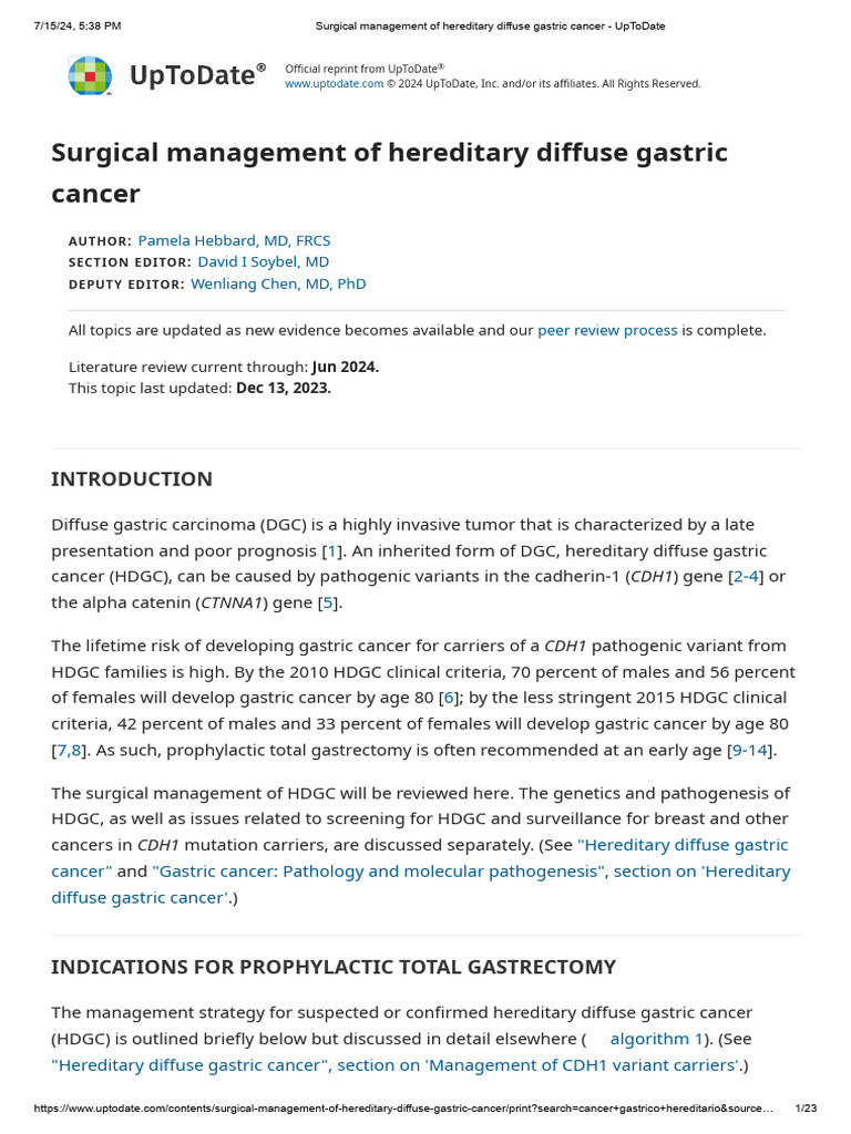 Surgical Management of Hereditary Diffuse Gastric Cancer - UpToDate ...