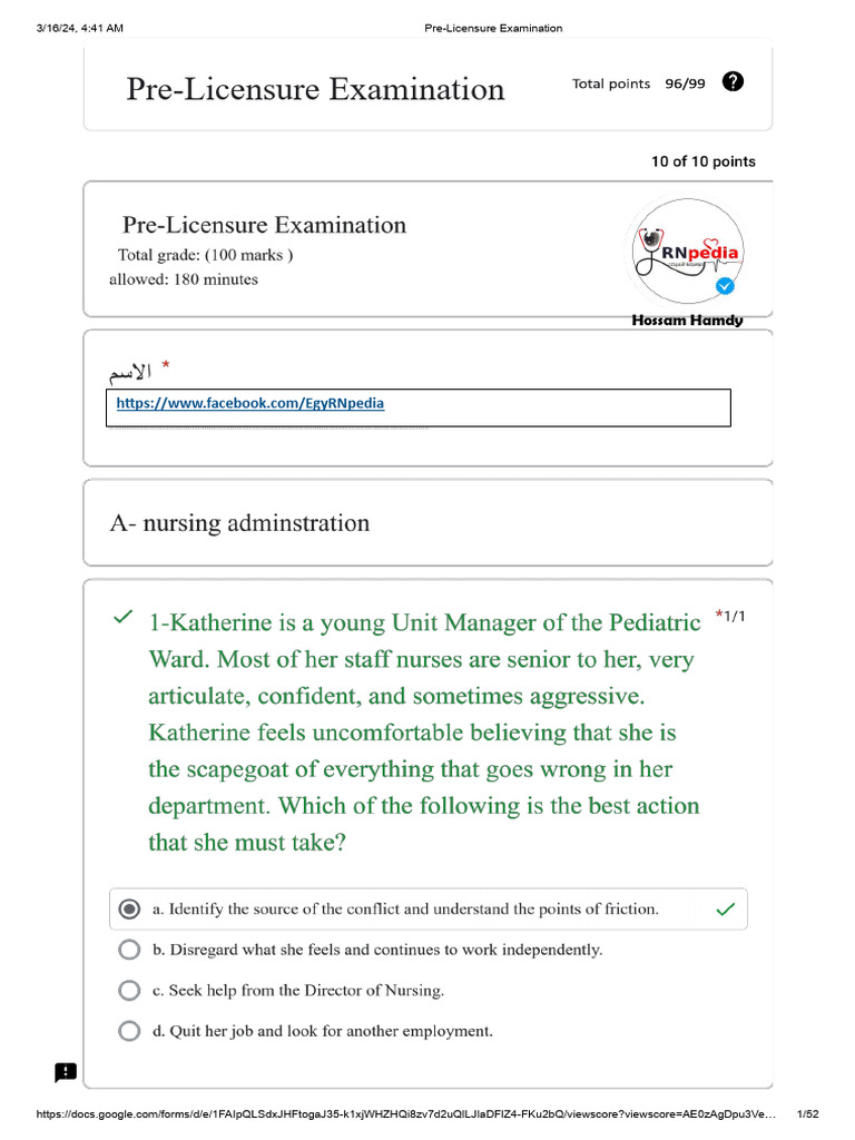 Pre-Licensure Examination WITH ANSWER | PDF | Pneumonia | Childbirth