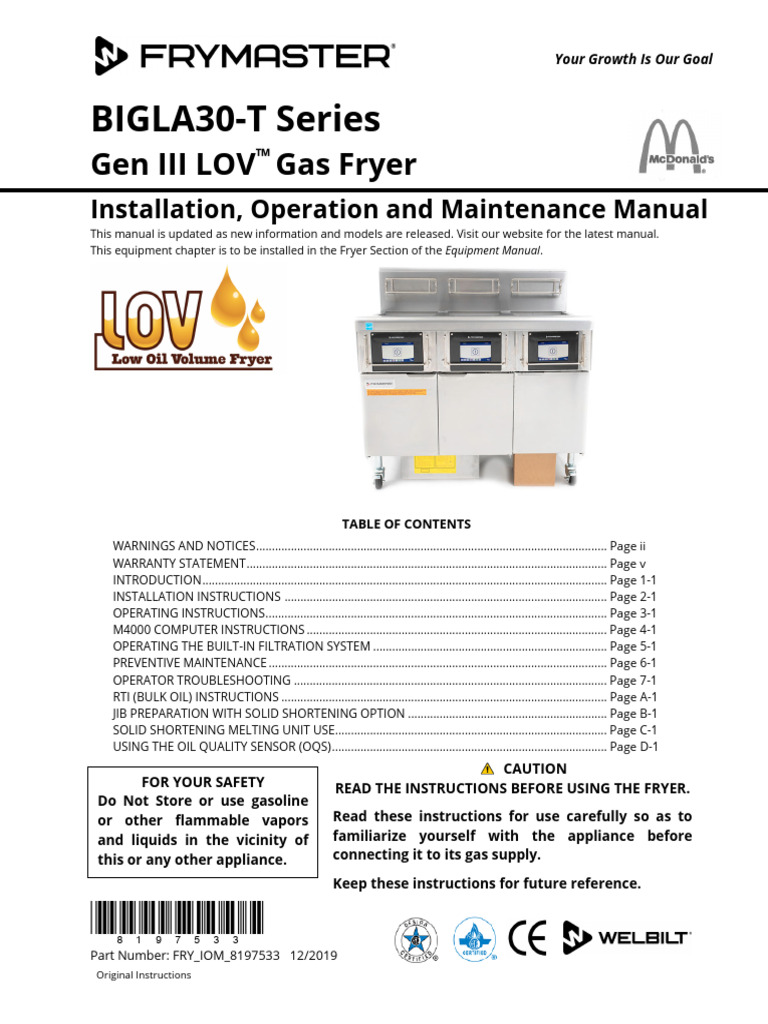 BIGLA30-T Series: Gen Iii Lov Gas Fryer | PDF | Ac Power Plugs And ...