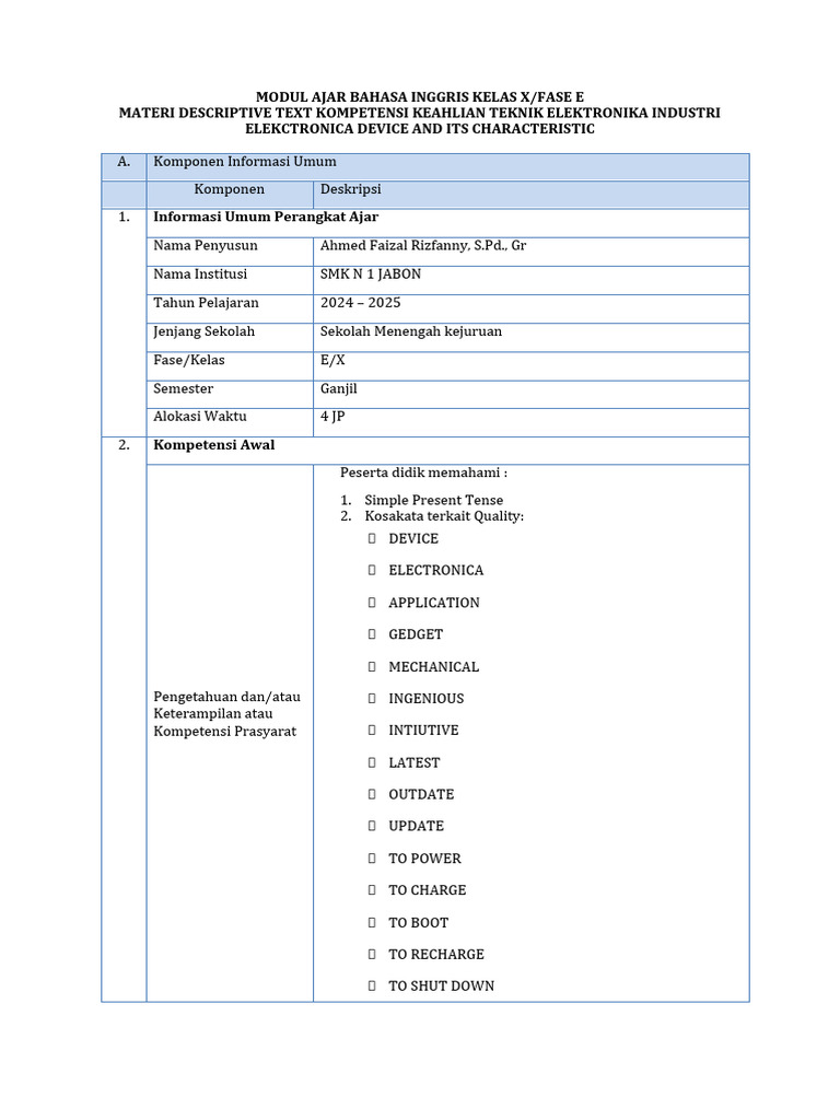 Kelas X MA Descriptive TEI | PDF | Karier & Perkembangan
