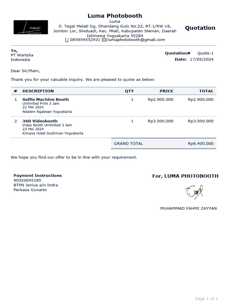 Photobooth Services Quotation | PDF