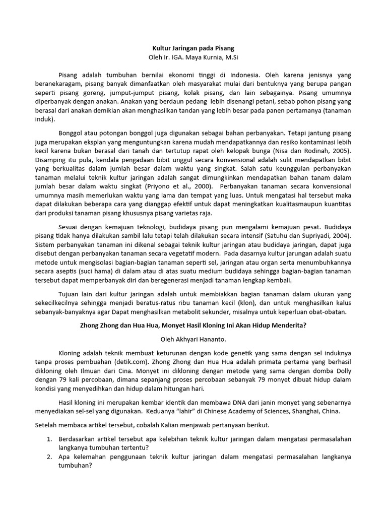 Teknik Kultur Jaringan pada Pisang | PDF | Sains & Matematika ...