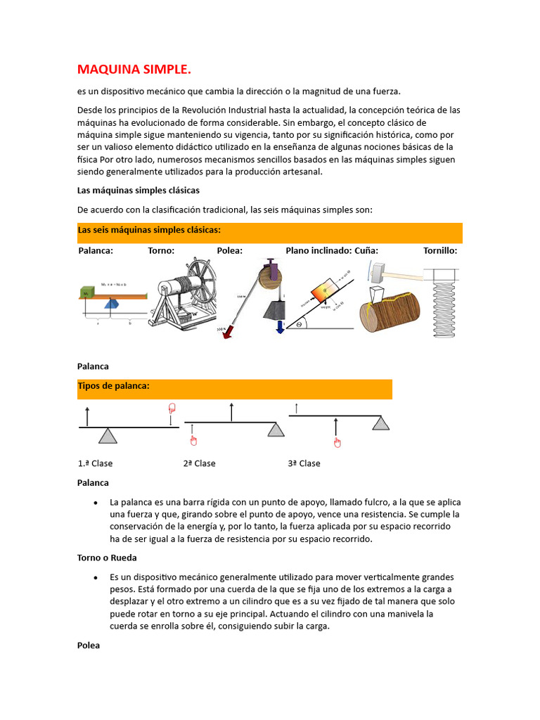 MAQUINA SIMPLE.odt Josealonso | PDF | Palanca | Ingeniería mecánica