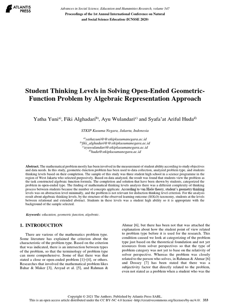 2021_Student Thinking Levels in Solving Open-Ended Geometric-Function Problem by Algebraic ...