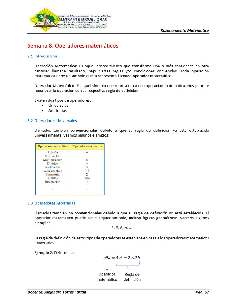 Sem 8 Sesion Asincrona - Operadores Matematicos | PDF | Matemáticas