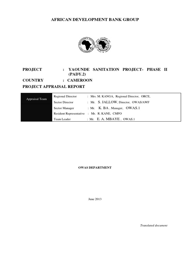 Yaounde Sanitation Project Phase II Report | PDF | Sanitation | African Development Bank