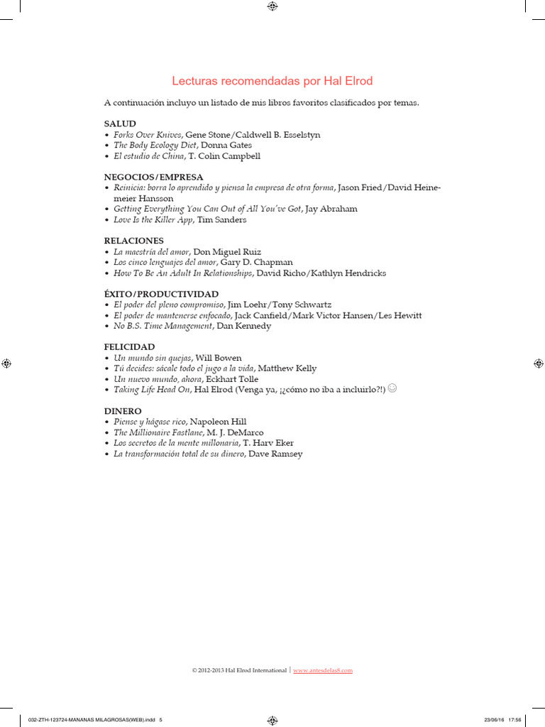 Lecturas Recomendadas Por Hal Elrod | PDF | Relaciones personales ...