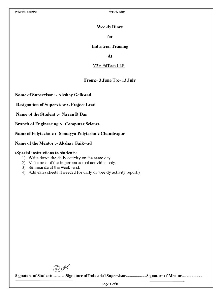 Week Diary Industrial Training | PDF | Method (Computer Programming) | Object Oriented Programming
