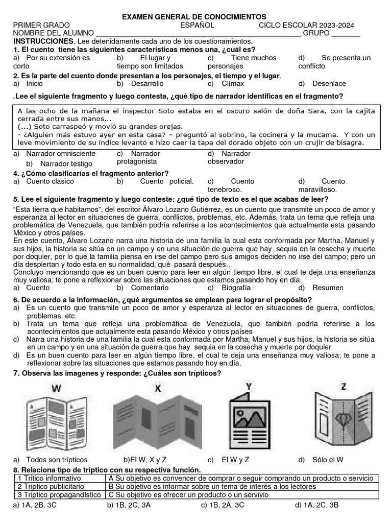 EXAMEN GENERAL DE CONOCIMIENTOS-primer Grado | PDF | México | Politica de mexico