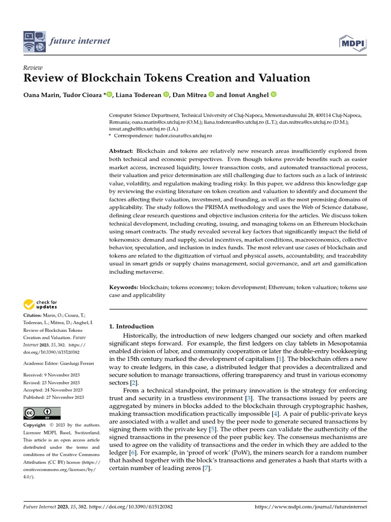 Review of Blockchain Tokens Creation and Valuation | PDF ...