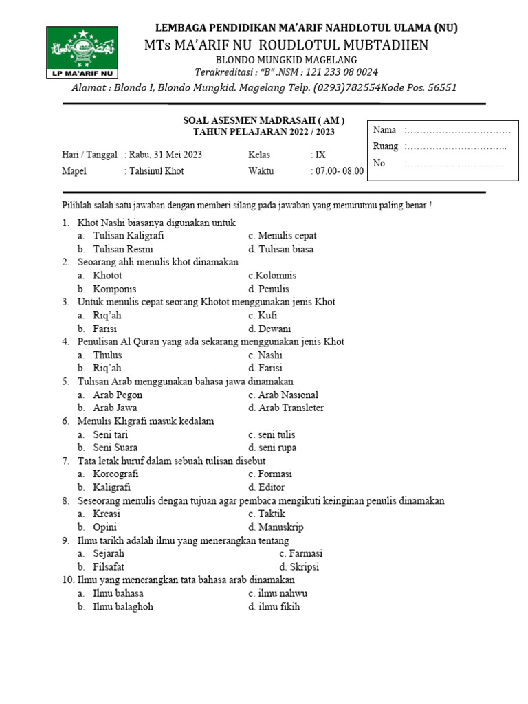 Soal Khot | PDF | Kajian Bahasa Asing