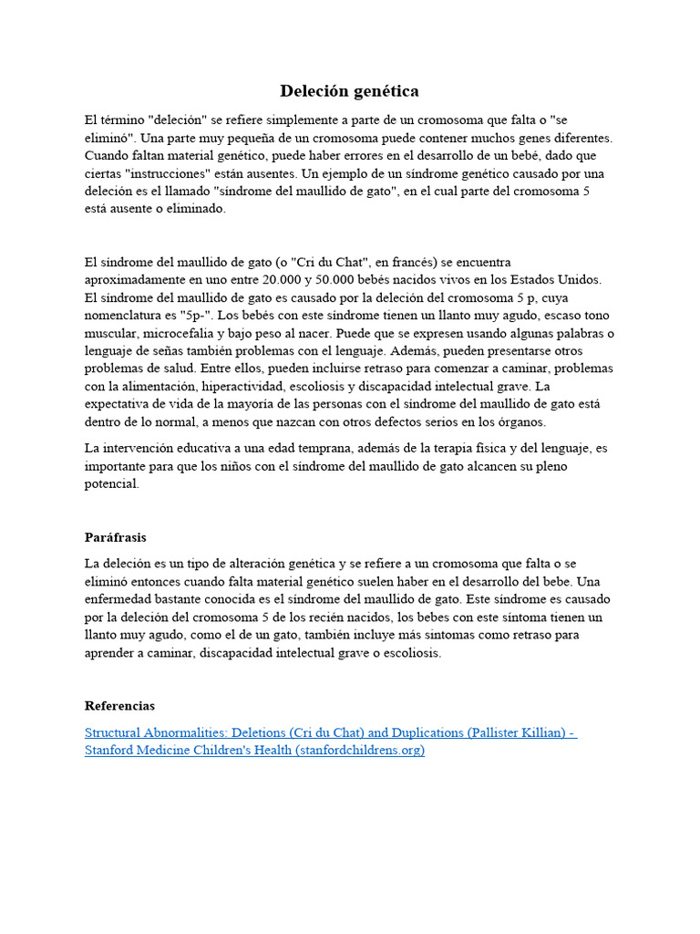 Deleción Genética | PDF | Ciencia y matemática | Estilo de vida