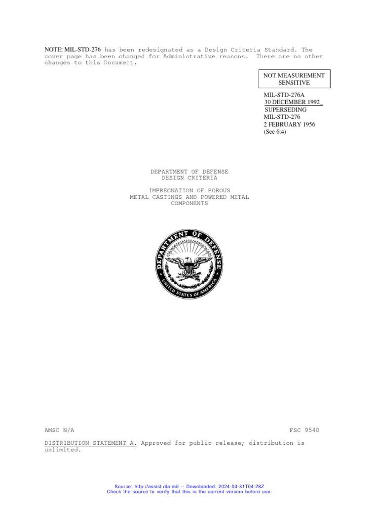 MIL-STD-276A Impregnation | PDF | Pressure | Vacuum