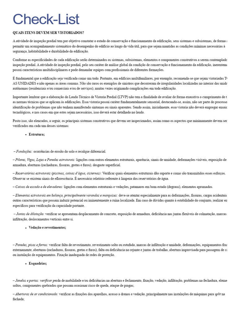 4 - Check-List - Autovistoria Predial | PDF | Ar condicionado | Construção