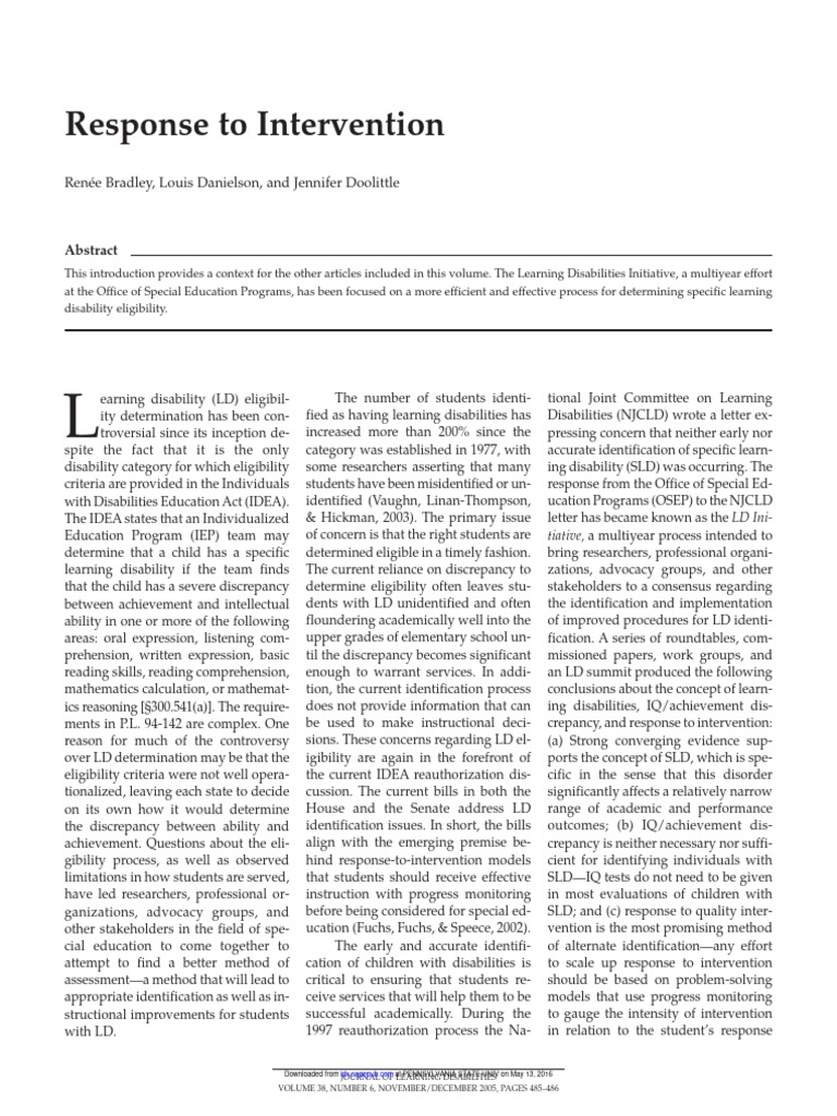 Response To Intervention: Renée Bradley, Louis Danielson, and Jennifer ...