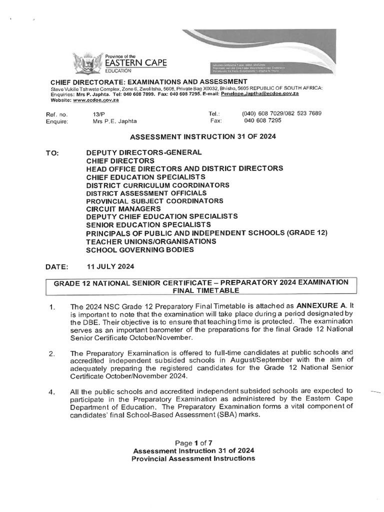Assessment Instruction 31 of 2024 | PDF