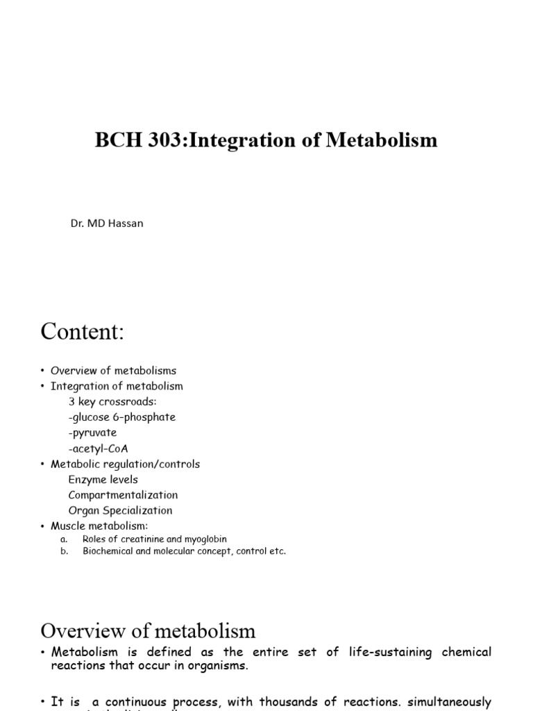 BCH 303 Integration of Metabolism Lecture Notes | PDF | Metabolism ...