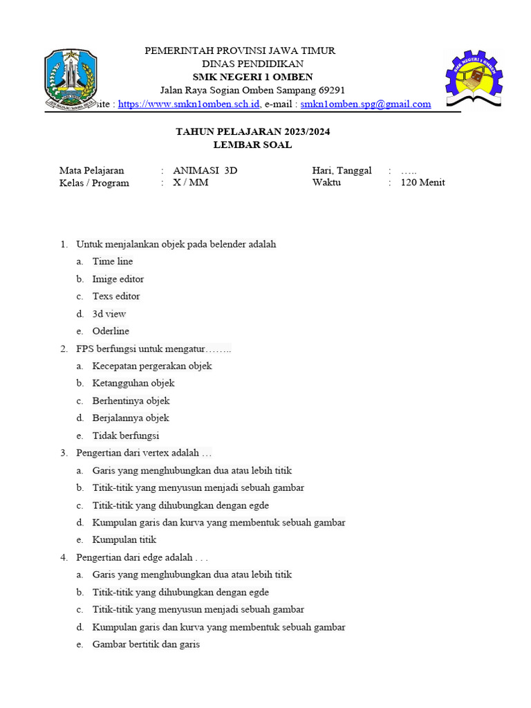 Soal Animasi 3d Xi | PDF
