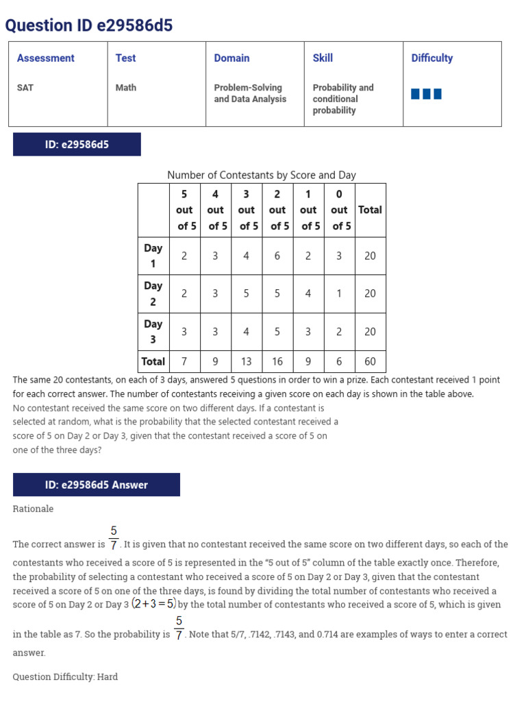 Probability and Conditional Probability Ans | PDF | Sat | Rock (Geology)
